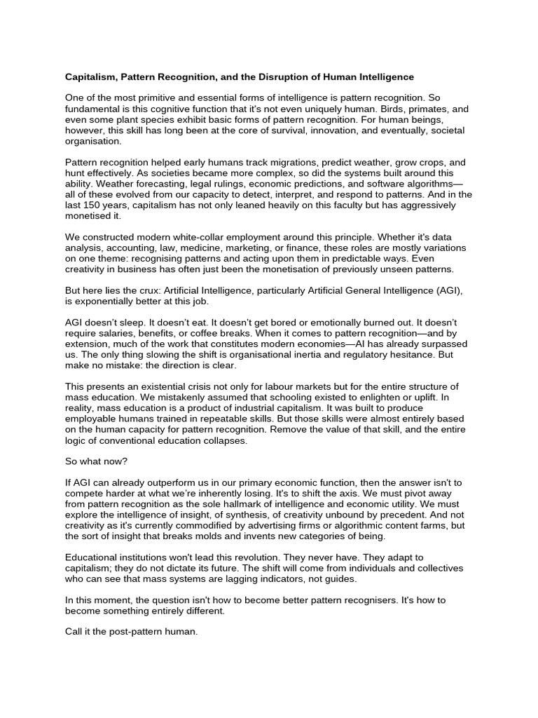 Capitalism, Pattern Recognition, and The Disruption of Human ...