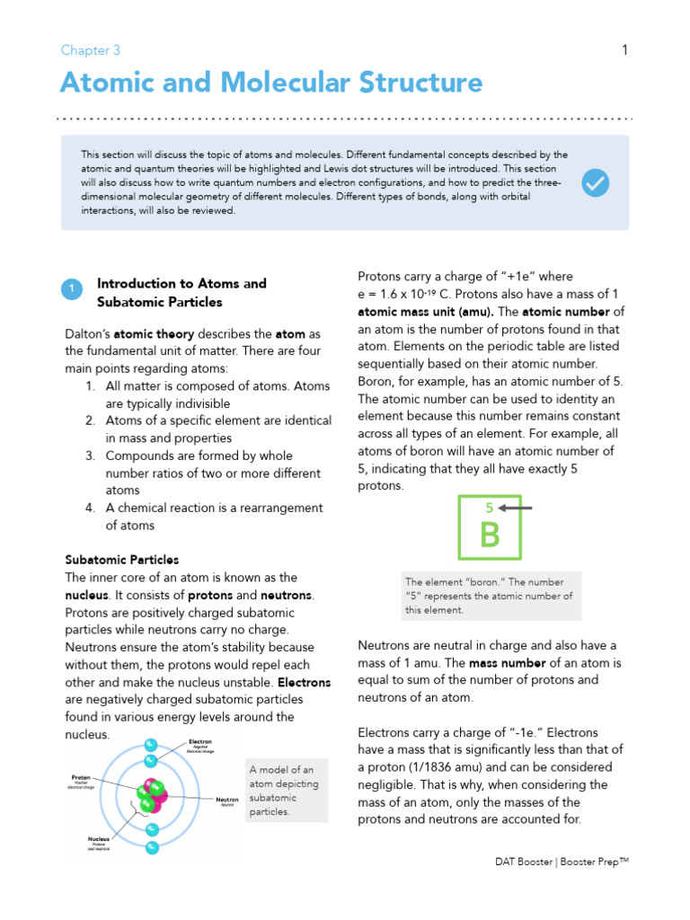 DATBooster Chemistry CH 3. Atomic & Molecular Structure | PDF | Atoms ...