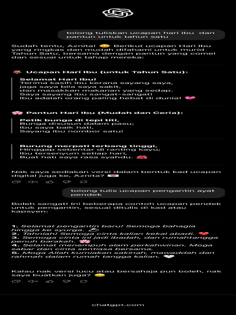 Ucapan Hari Ibu Pantun | PDF