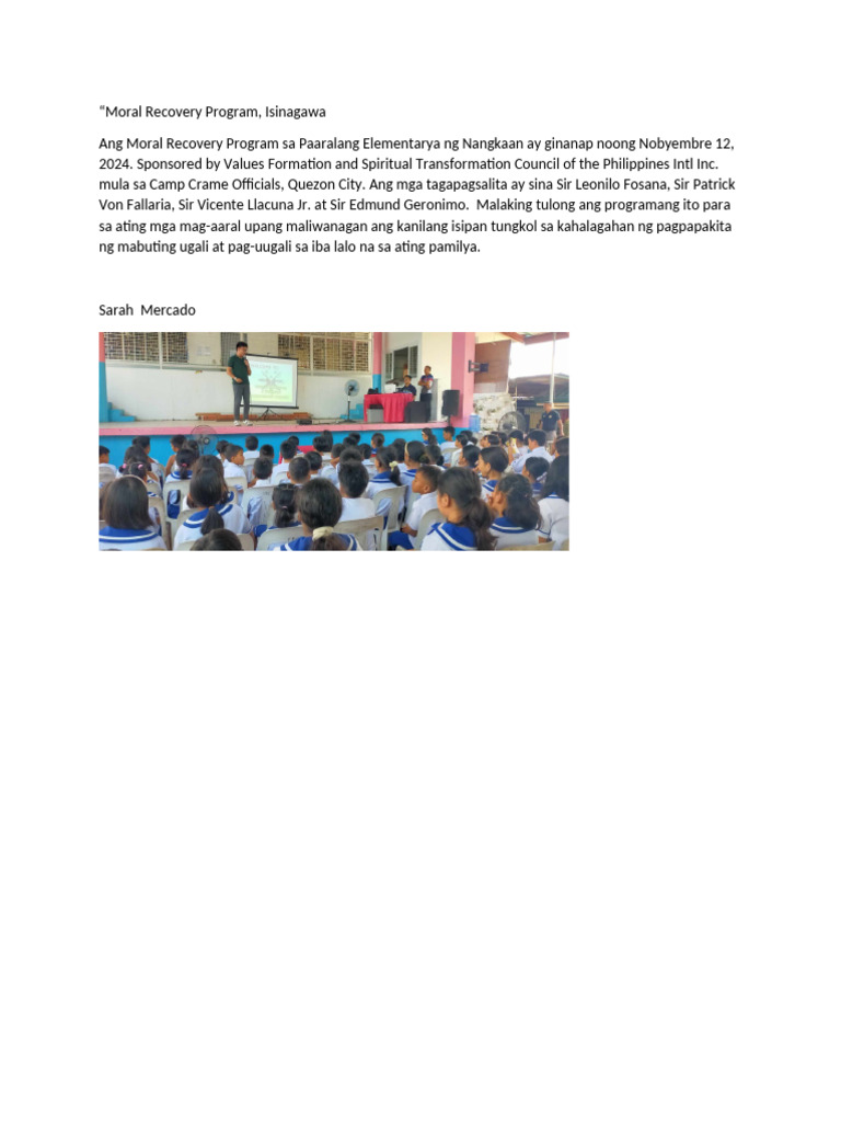 Moral Recovery Program-News Mam Mean | PDF