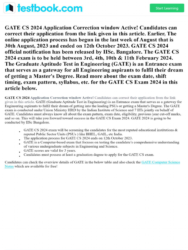 GATE CS Exam 2024exam Info | PDF