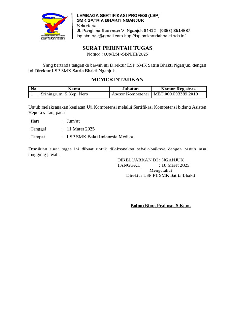 Surat Perintah Tugas Bu Ning | PDF