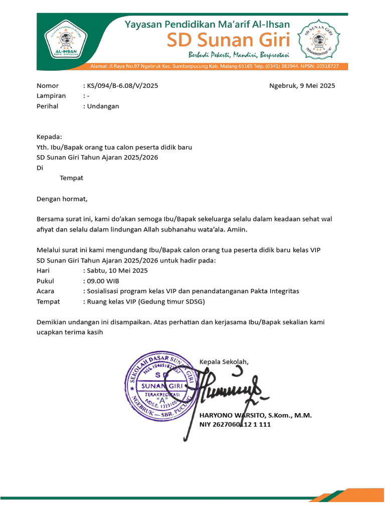 Surat Undangan Sosialisasi Ortu PPDB 2025 VIP | PDF