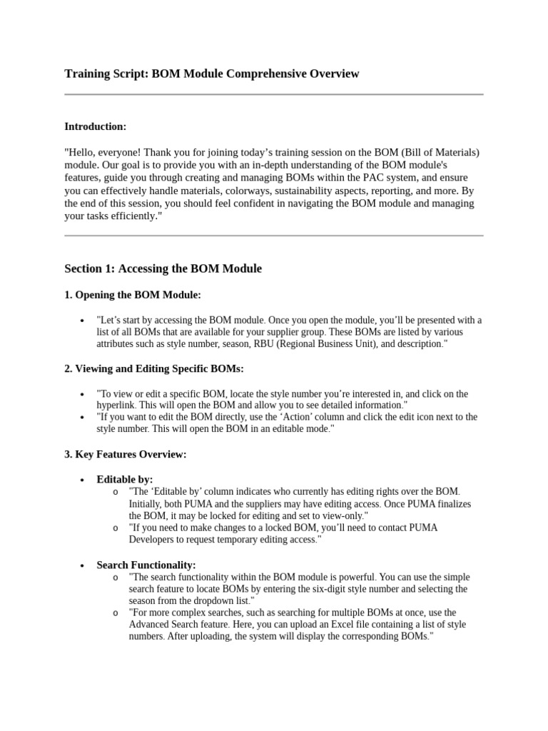 BOM Training Script | PDF | Sustainability | Microsoft Excel