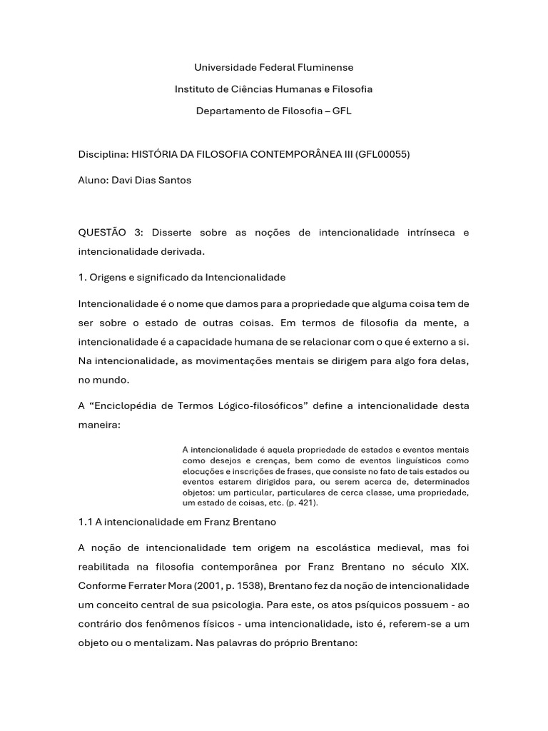 Análise Sobre Intencionalidade Intrínseca e Derivada | PDF | Intenção ...