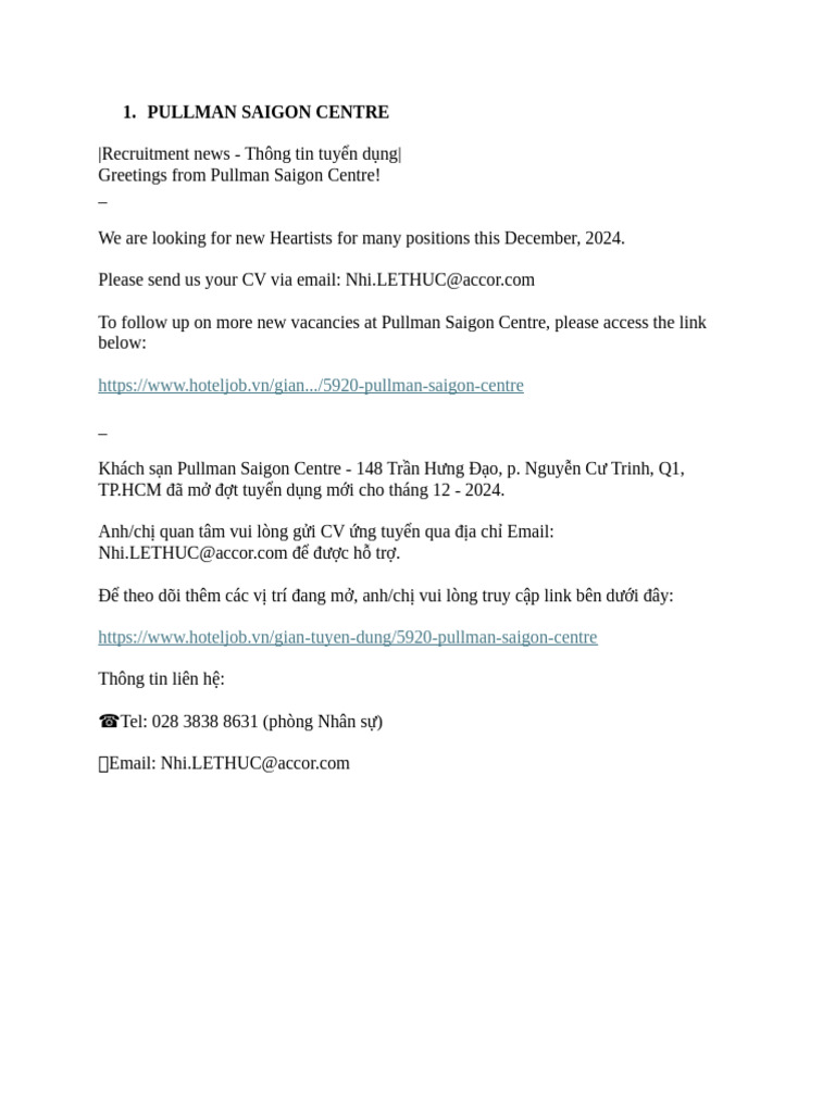Pullman Saigon Centre | PDF