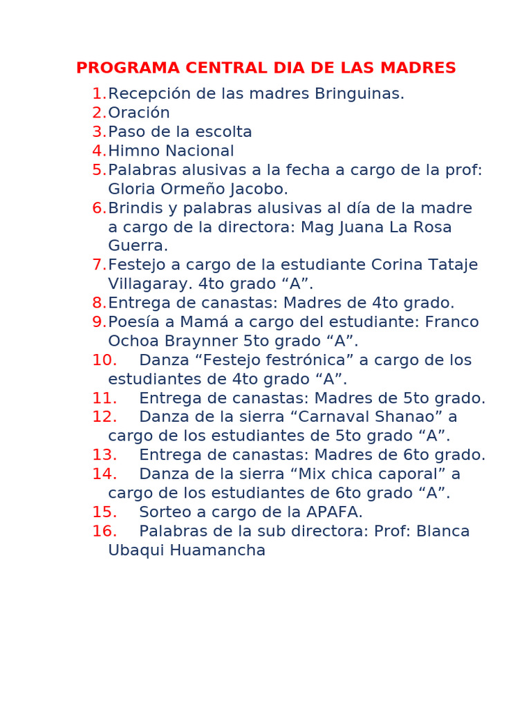 Programa Central Dia De Las Madres 2025 Pdf