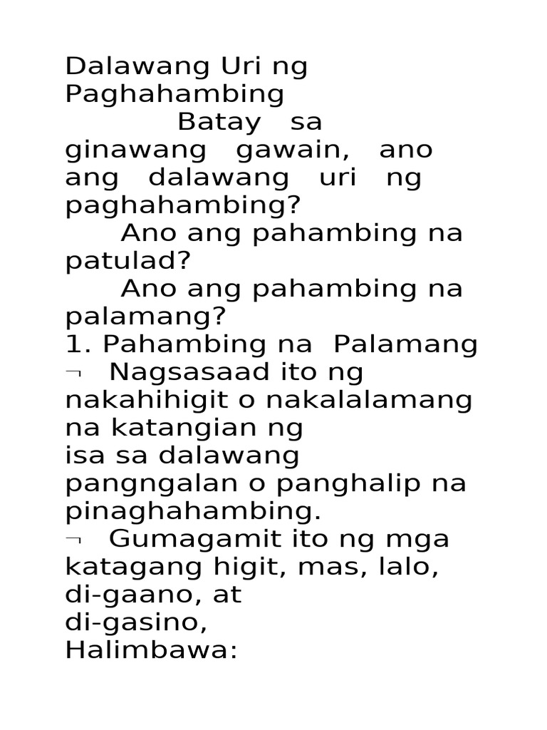Dalawang Uri NG Paghahambing | PDF