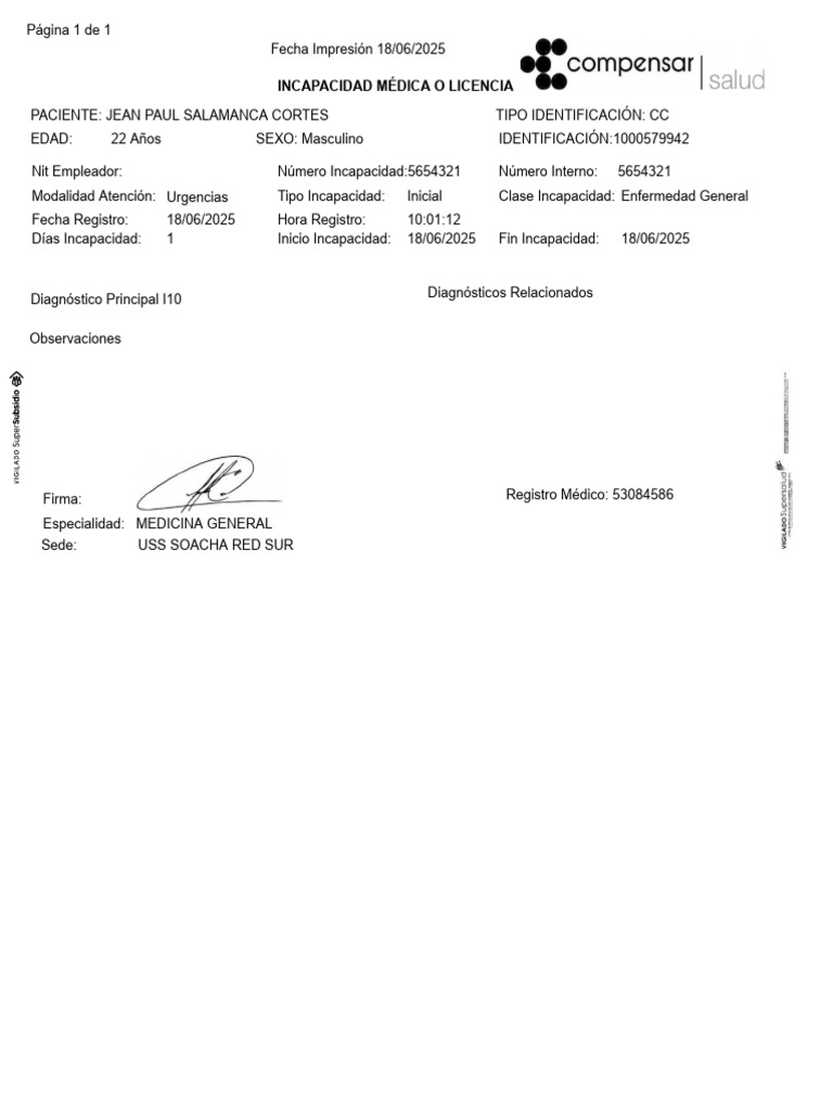 Incapacidad Compensar 2023 | PDF