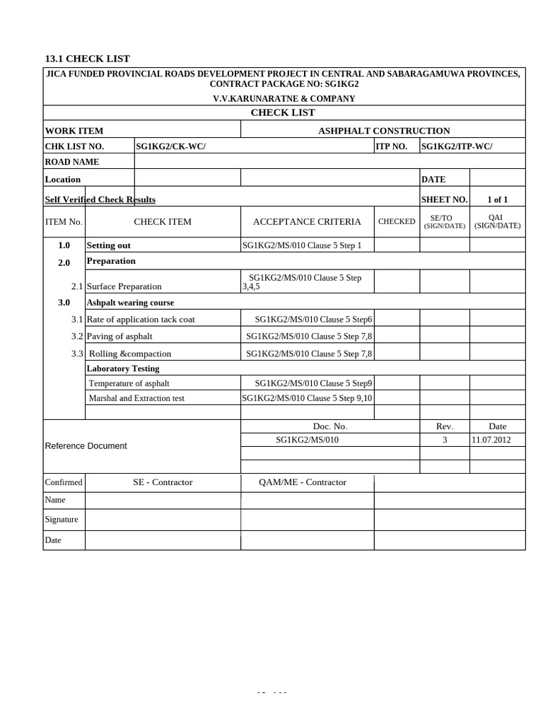Asphalt Construction Inspection Checklist | PDF | Floors | Structural ...