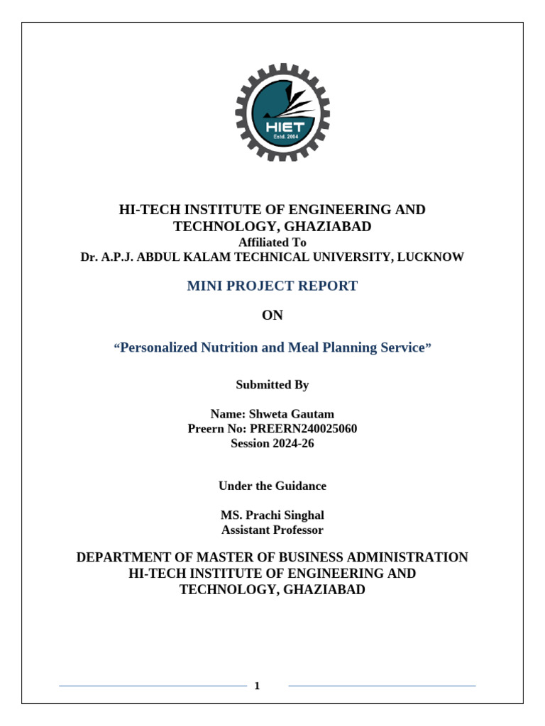 Personalized Nutrition Meal Planning Project | PDF | Diet (Nutrition ...