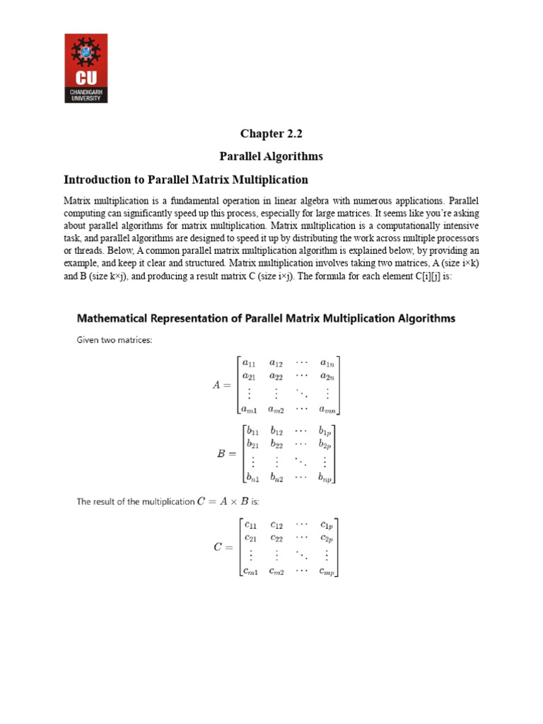 Unit II Matrix Multiplication | PDF | Matrix (Mathematics) | Parallel ...