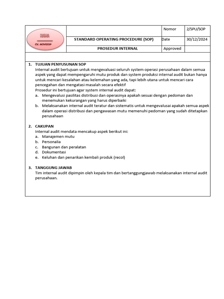 SOP-Audit Internal | PDF