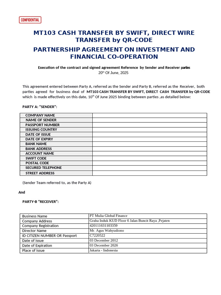 MT103 Fund Transfer Contract by Swift by QR CODE | PDF | Private Law | Common Law