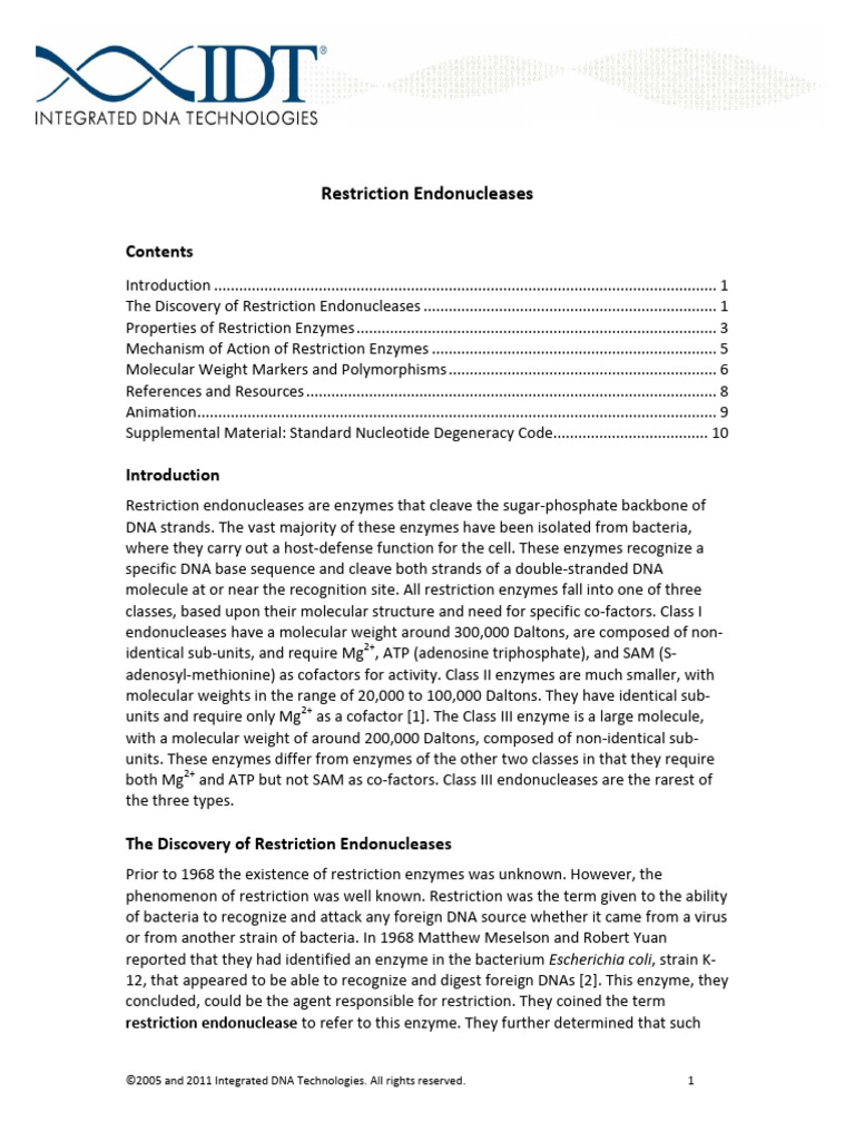 Restriction Endonucleases | PDF | Restriction Enzyme | Health Sciences