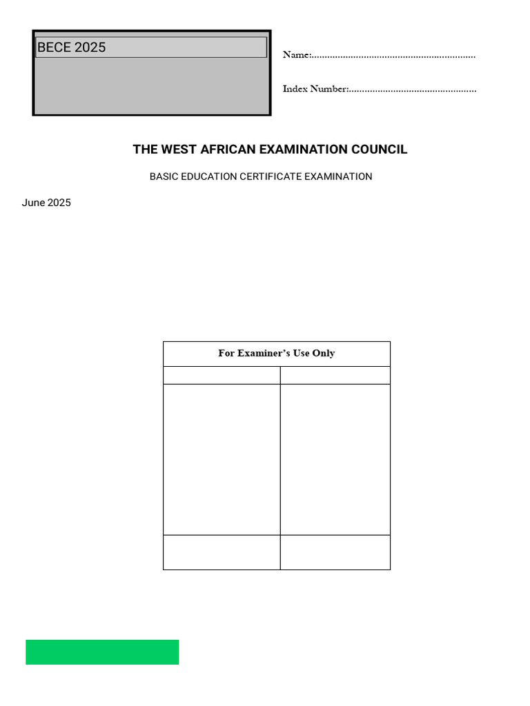 BECE 2025 Mathematics Mock Exam | PDF | Mathematics