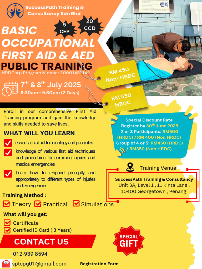 Basic Occupational First Aid & Aed Public Training 7th 8th July 2025 | PDF