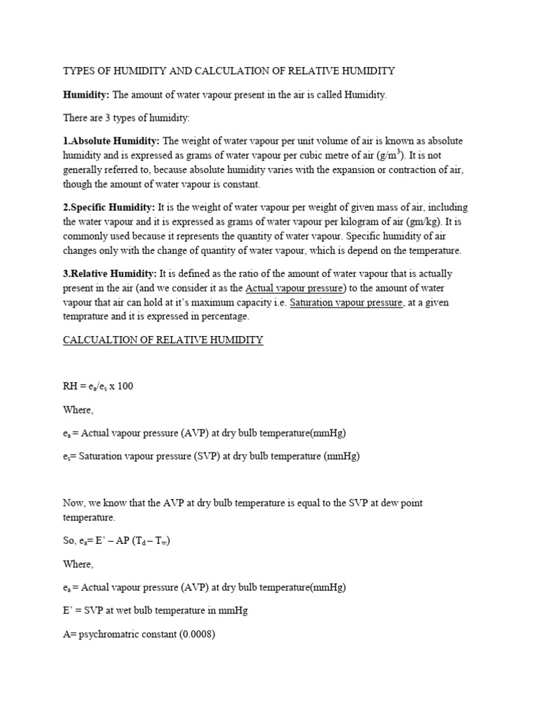 Humidity Calculation | PDF