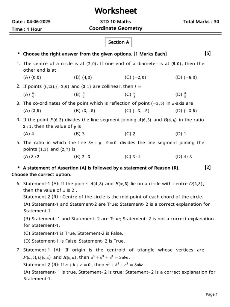 Coordinate Geometry Worksheet | PDF | Circle | Geometric Shapes
