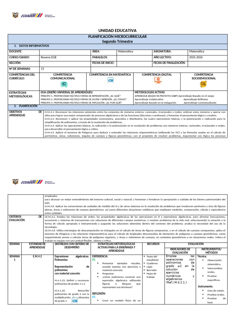 Mate. 9no. 2do Tri. | PDF | Multiplicación | Geometría