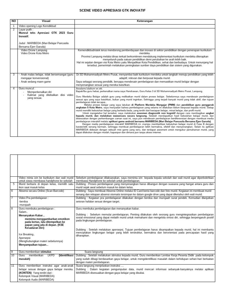 Contoh Scene Video GTK 2023 | PDF