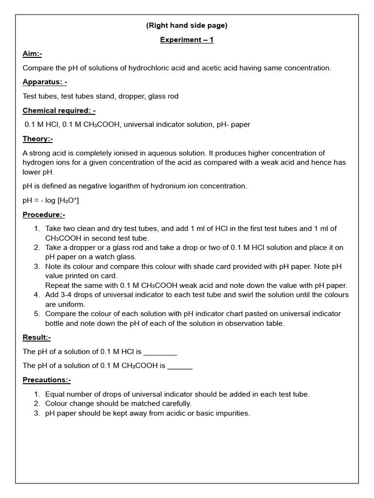 Experiment-1 XI Chemistry | PDF