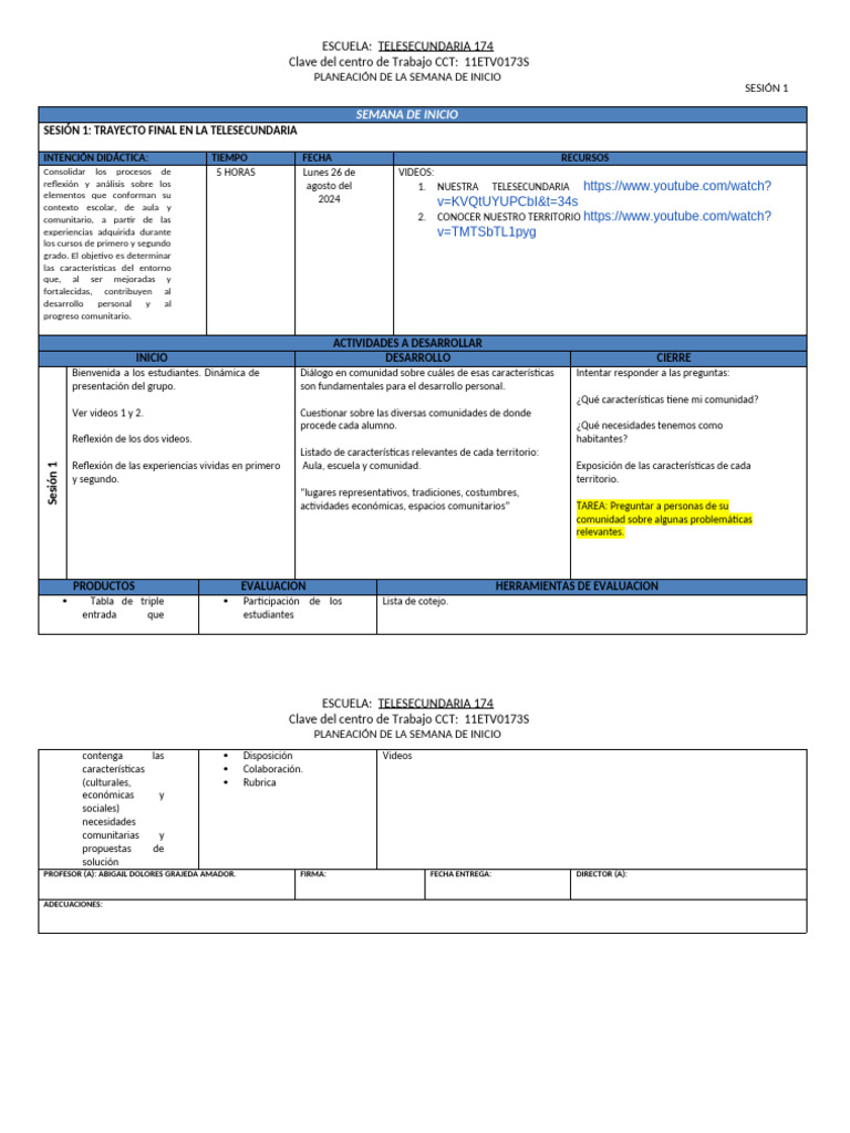 Planeacion Semana 1. 3°B | PDF | Evaluación | Maestros
