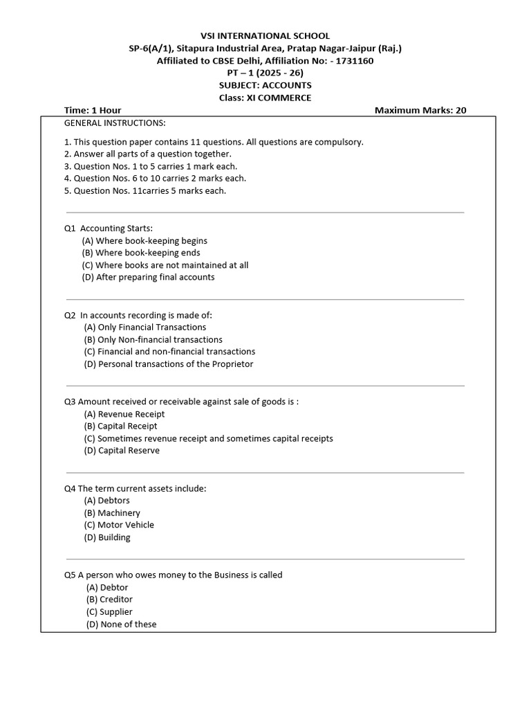 Vsi Paper Xi Commerce Accounts | PDF | Bookkeeping | Balance Sheet
