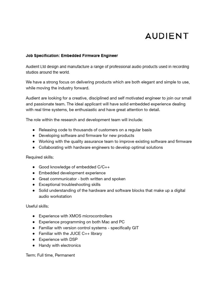 Embedded Firmware Engineer - Job Spec-2 | PDF