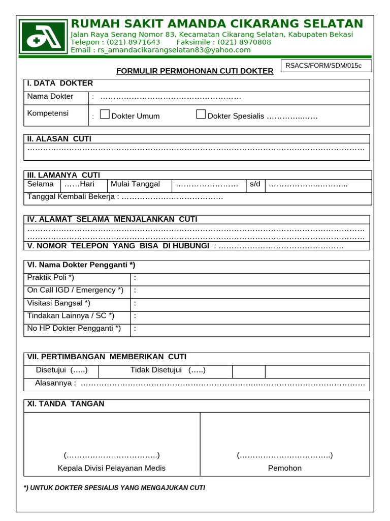 15.c Form Cuti Dokter | PDF