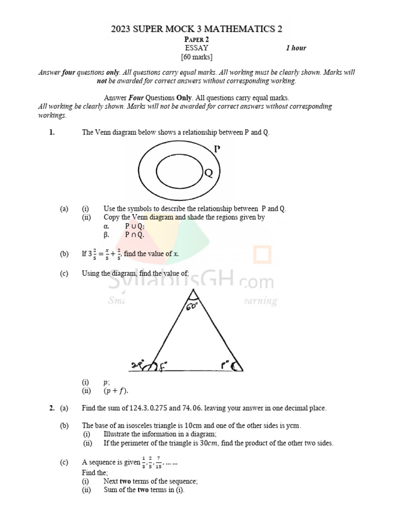 2023 Super Mock 3 Mathematics 2 Bece | PDF | Elementary Geometry ...