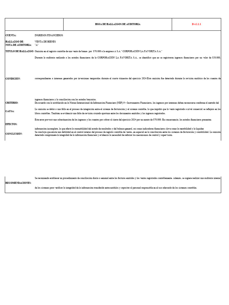 Libro1 HALLAZGO | PDF | Contabilidad | Auditoría