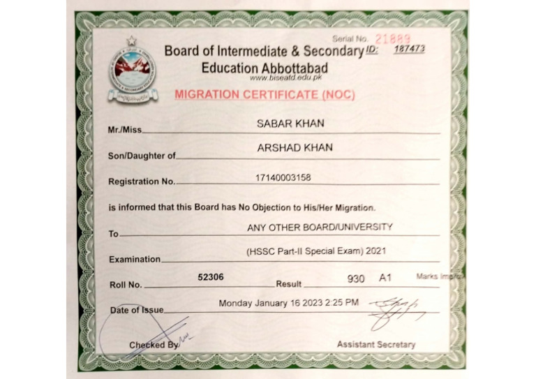 Migration Certificate 01-19-2023 15.09 | PDF
