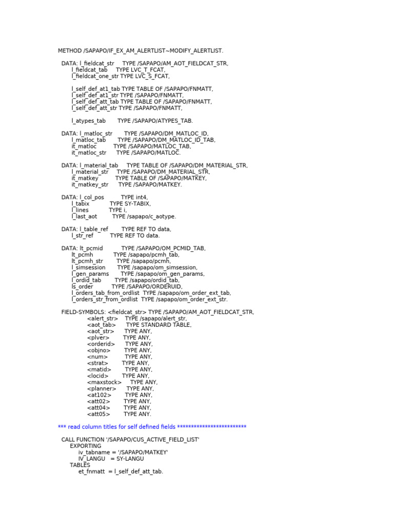 AMON - BADI - AM - ALERTLIST Example Extension of Output Structure | PDF | Computer Programming ...
