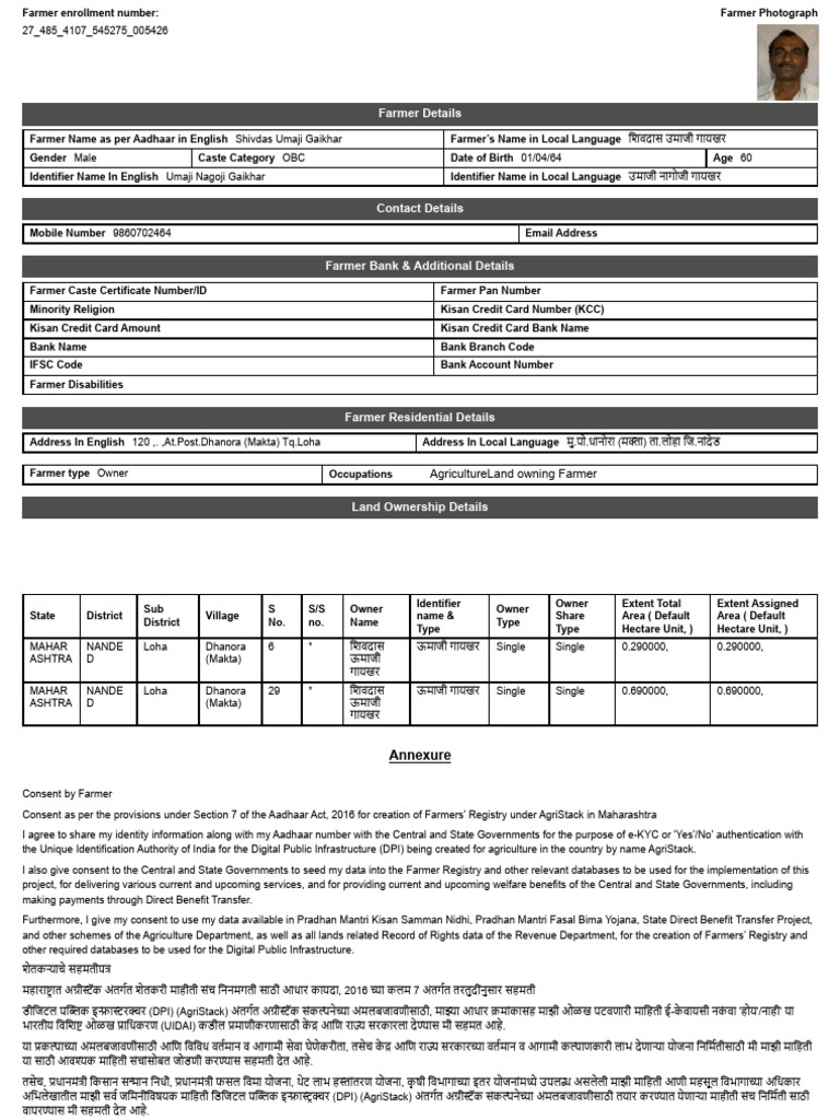Farmer Registry Enrollement Data | PDF