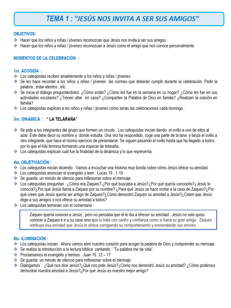 Tema 1 Jesús Nos Invita A Ser Sus Amigos | PDF | Jesús