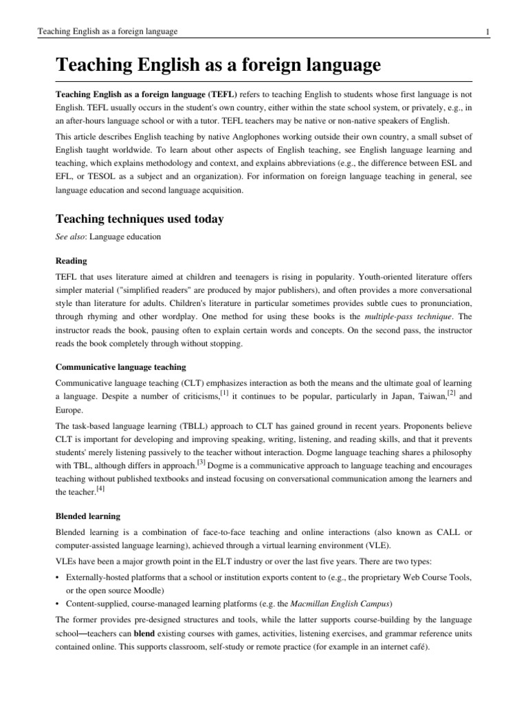TEFL: Methods, Qualifications, and Global Insights | PDF | Teaching ...