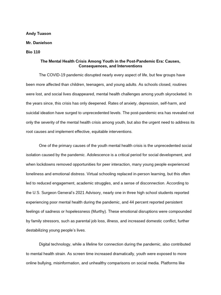 The Mental Health Crisis Among Youth | PDF | Mental Health | Youth