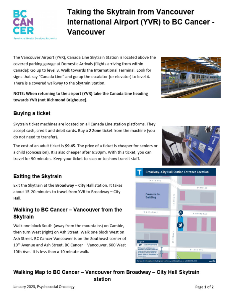 Skytrain Guide: YVR to BC Cancer | PDF
