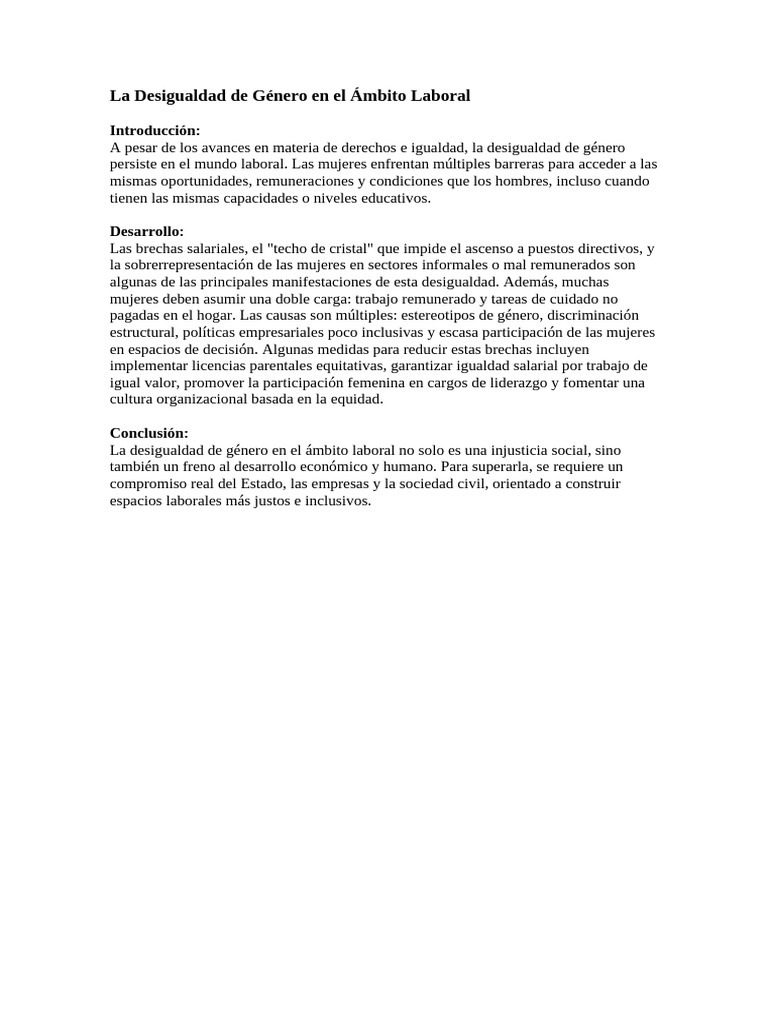 La Desigualdad de Género en El Ámbito Laboral | PDF