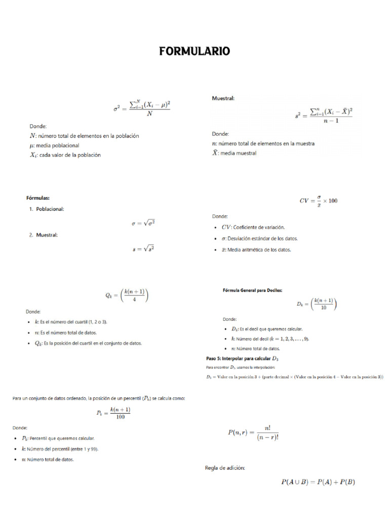 Formulario de Estadistica | PDF