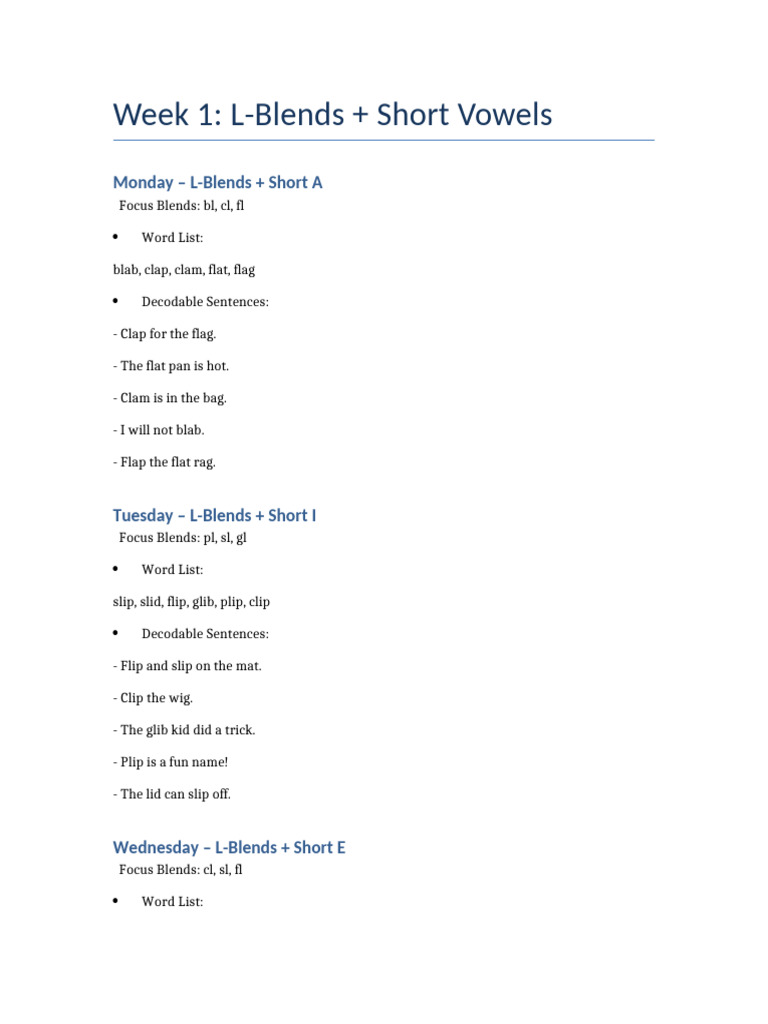L-Blends Week1 Printable | PDF