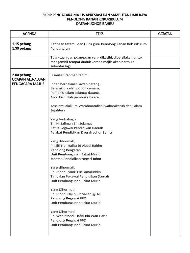 Skrip Pengacara Majlis | PDF