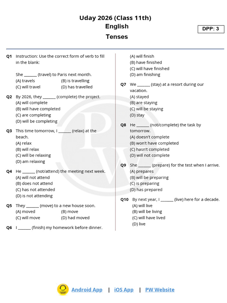 Uday 2026 (Class 11th) : English Tenses | PDF | Mobile Software