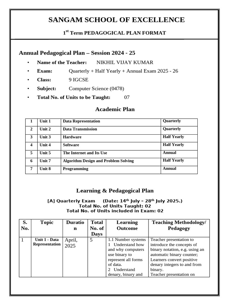 9 IGCSE (CS-0478) Pedagogical Planning 2025-26 | PDF | Ip Address ...
