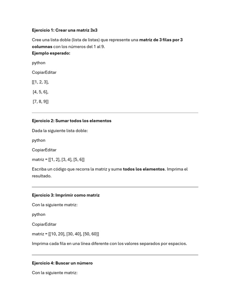 Ejercicios Lista Dentro de Listas | PDF
