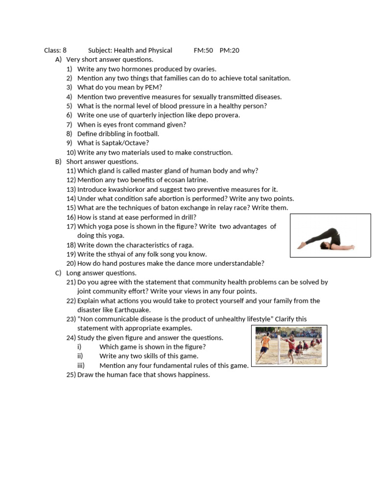 8th Standard Physical Education Exam Paper | PDF