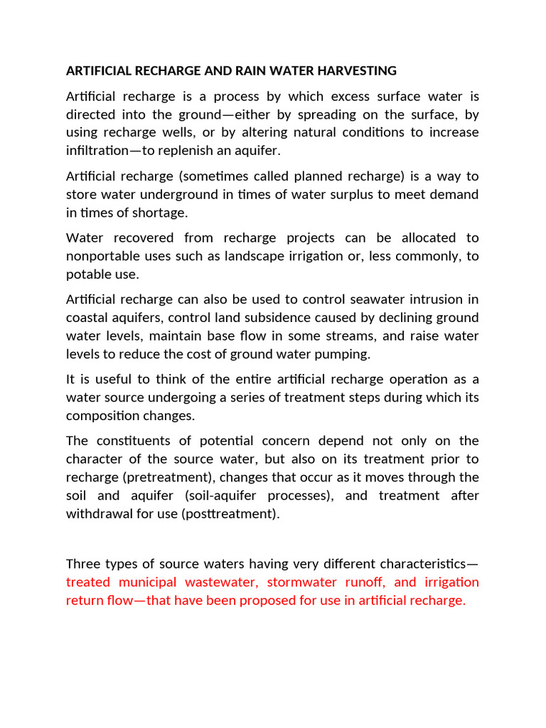 Artificial Recharge & Rainwater Harvesting | PDF | Groundwater | Aquifer