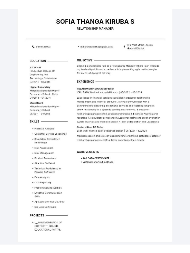 Resume Sofia Kiruba | PDF