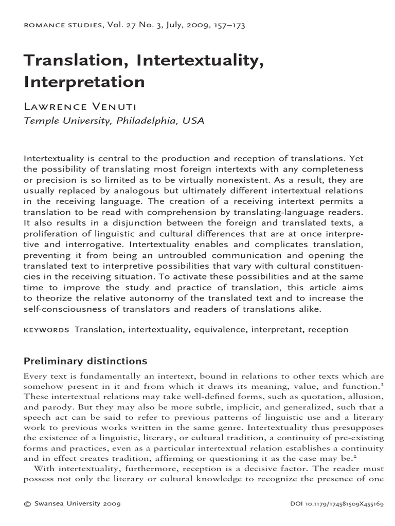 Venuti, Translation Intertextuality Interpretation | PDF | Louis ...